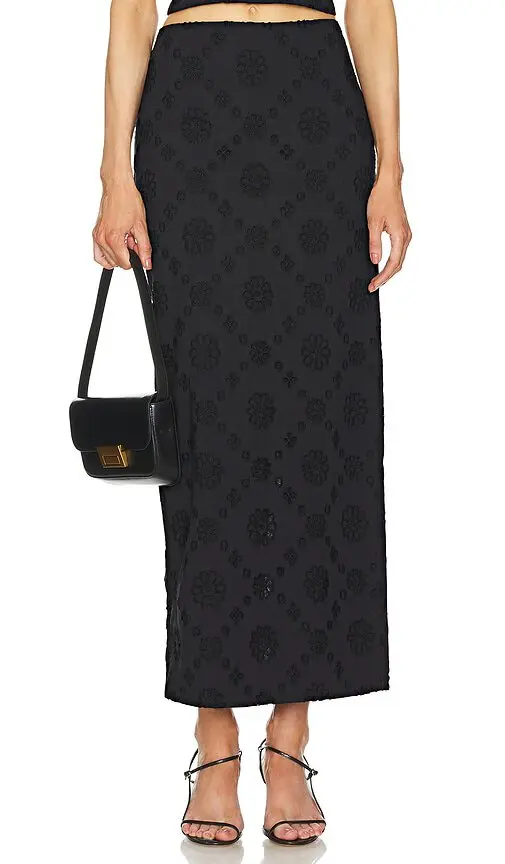 HELSA Eyelet Column Midi Skirt - Black