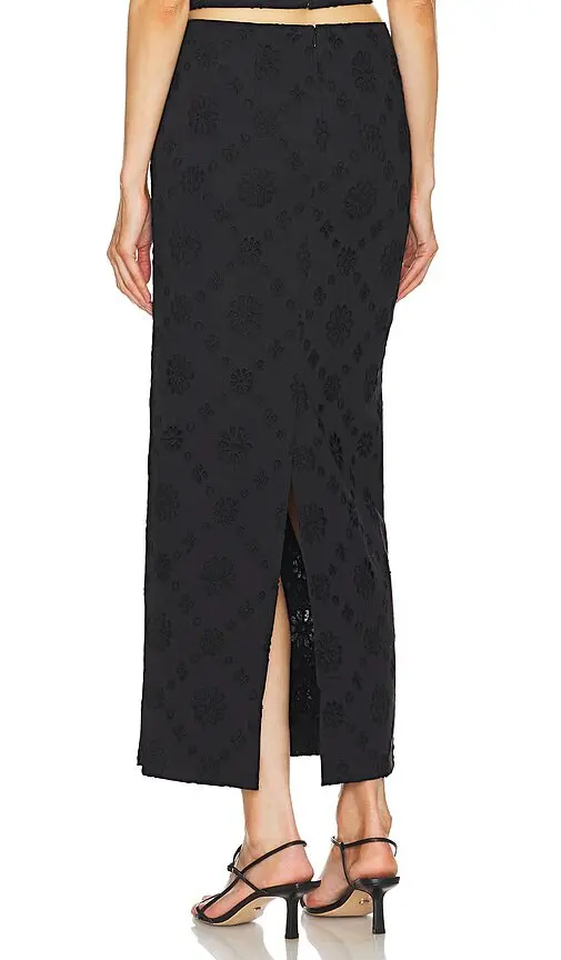 HELSA Eyelet Column Midi Skirt - Black