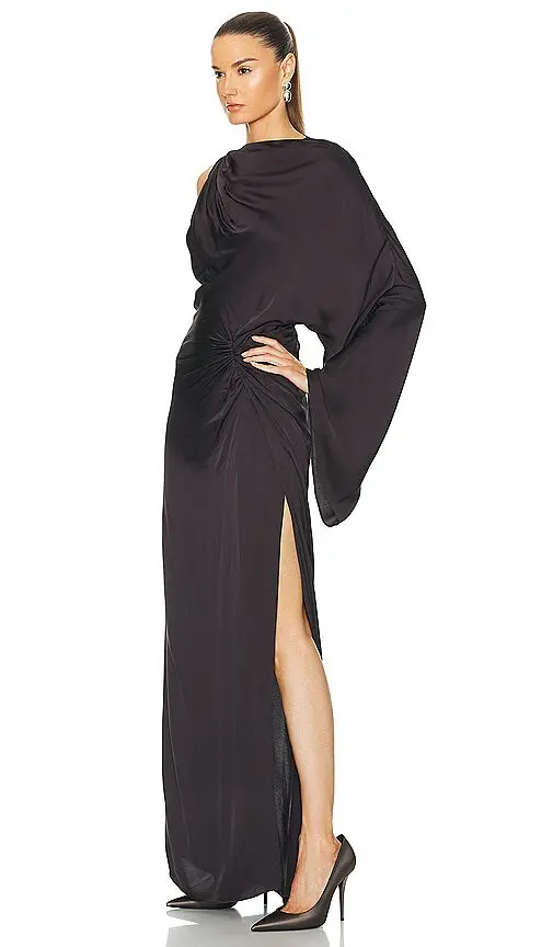 L'academie Cassia One-sleeve Satin Gown - Chocolate