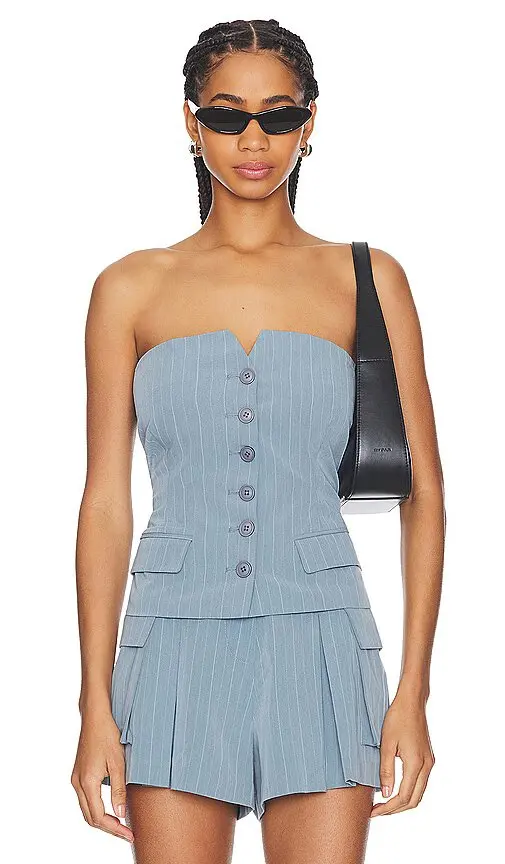 Line & Dot Margo Tailored Pinstripe Bustier - Denim-medium