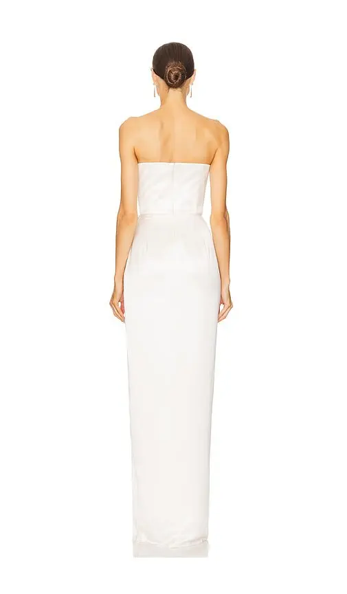 SAU LEE Strapless Ruched Satin Gown With High Slit - Ivory