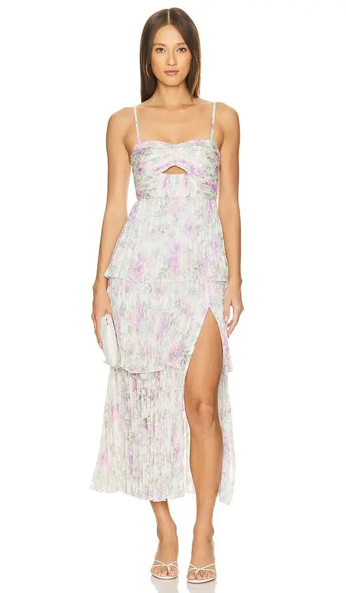 Astr The Label Emmi Pleated Jacquard Dress - Lavender