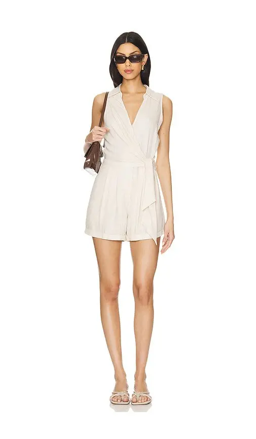 Heartloom Sleeveless Surplice Neckline Romper With Wrap Tie And Pockets - Ivory