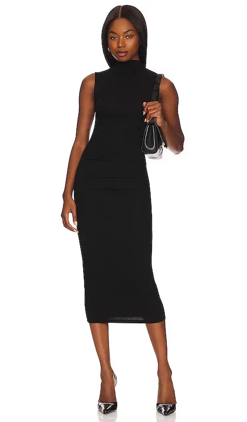 Enza Costa Silk Knit Sleeveless Twist Midi Dress - Black