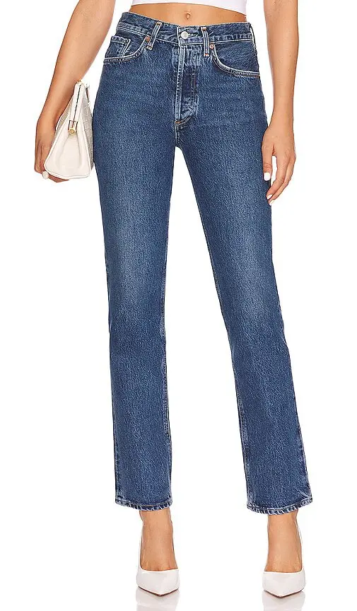 AGOLDE Lana Mid Rise Straight Jeans In Medium Wash Denim - Denim-medium
