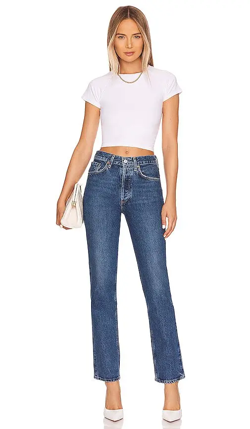 AGOLDE Lana Mid Rise Straight Jeans In Medium Wash Denim - Denim-medium