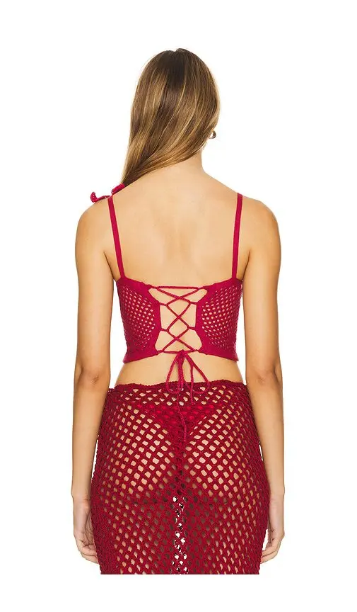 Agua Bendita Crochet Knit Crop Top With Florette Accent