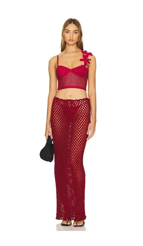 Agua Bendita Crochet Knit Crop Top With Florette Accent