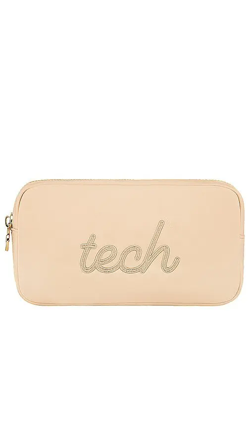 Stoney Clover Lane Small Pouch With Embroidered "tech" Detailing - Tan