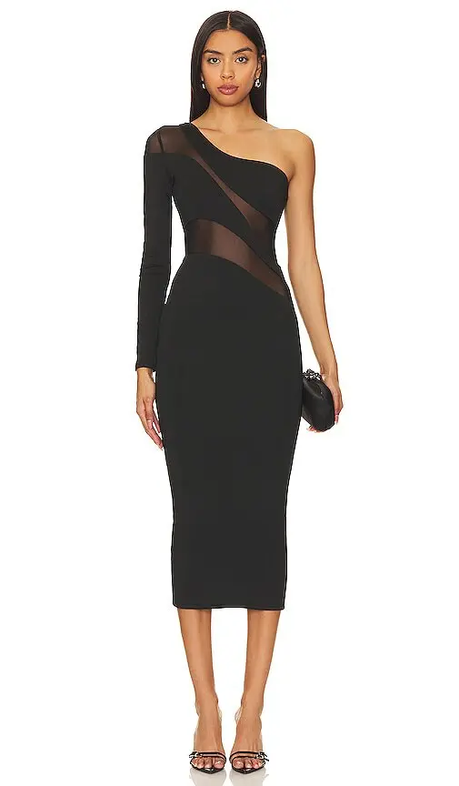 Superdown Kaelyn One-shoulder Mesh Panel Maxi Dress - Black