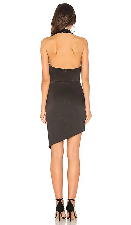 ELLIATT Satin Halterneck Mini Dress With Asymmetric Hem - Black