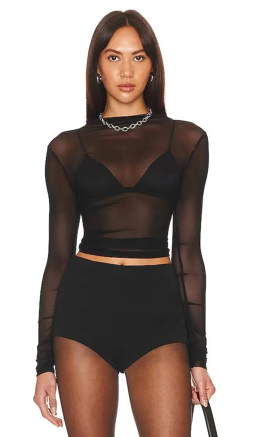 Superdown Eliza Sheer Mesh Top - Black
