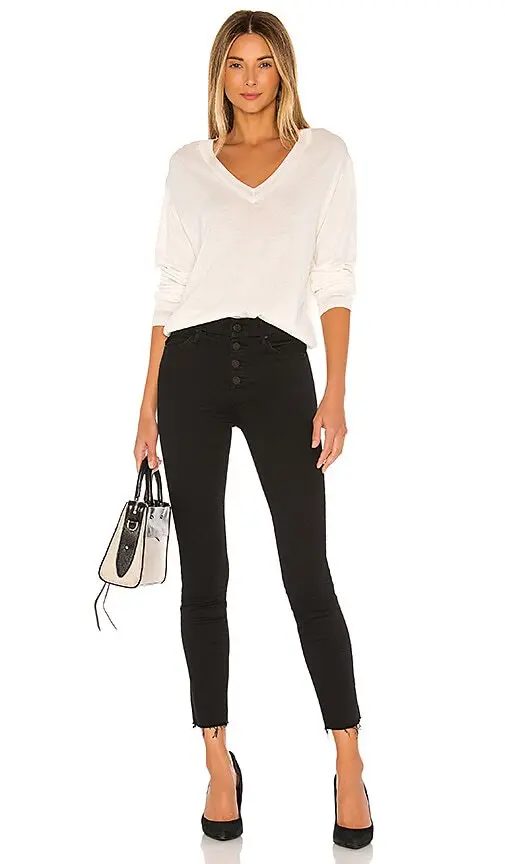MOTHER The Pixie Ankle Fray Jeans - Black