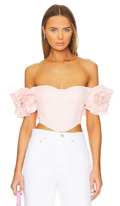 Bardot Sigma Corset Top With Ruffle Sleeves - Blush