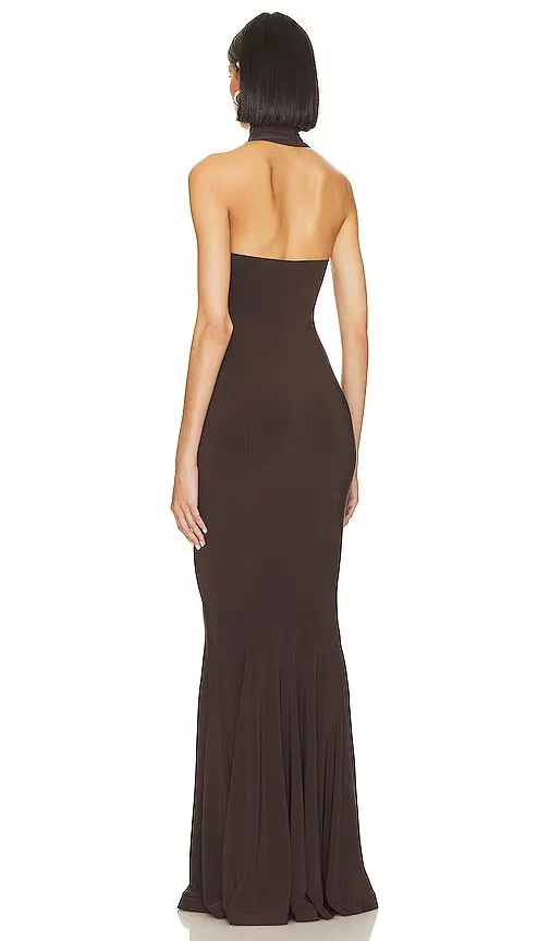Norma Kamali Halter Turtle Fishtail Gown - Chocolate