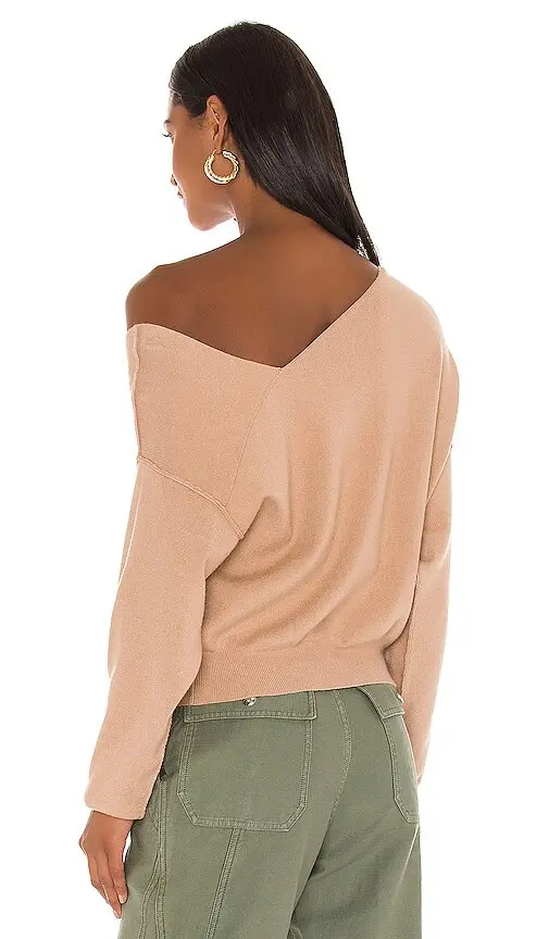 Line & Dot Off Shoulder Sweater - Tan
