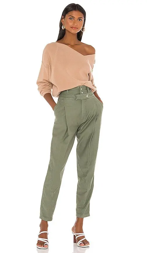 Line & Dot Off Shoulder Sweater - Tan