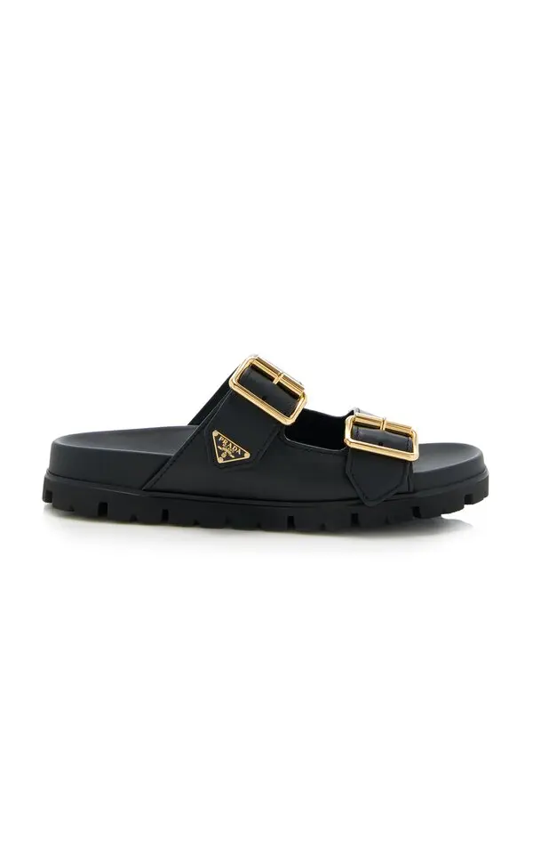 Prada Buckle-detailed Leather Slip-on Sandals