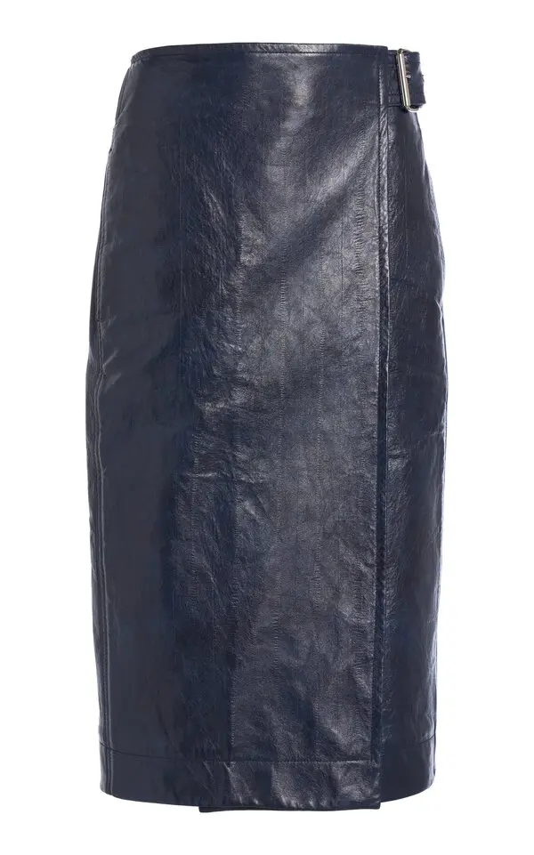 Bottega Veneta Belted Embossed-leather Midi Pencil Skirt - Navy