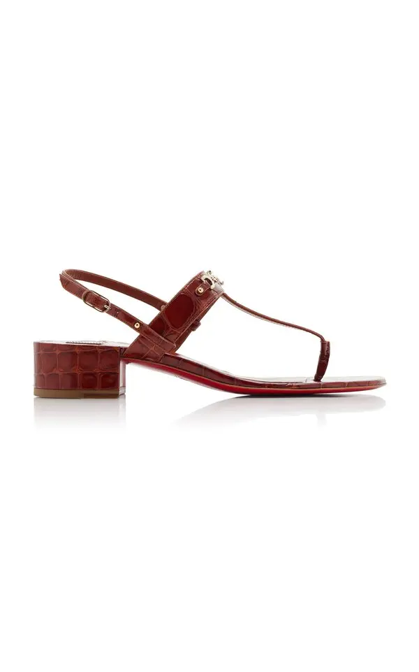 CHRISTIAN LOUBOUTIN Mj Thong 25mm Croc-embossed Leather Sandals - Brown