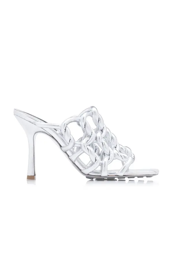 Bottega Veneta Stretch Metallic Leather Sandals - Silver