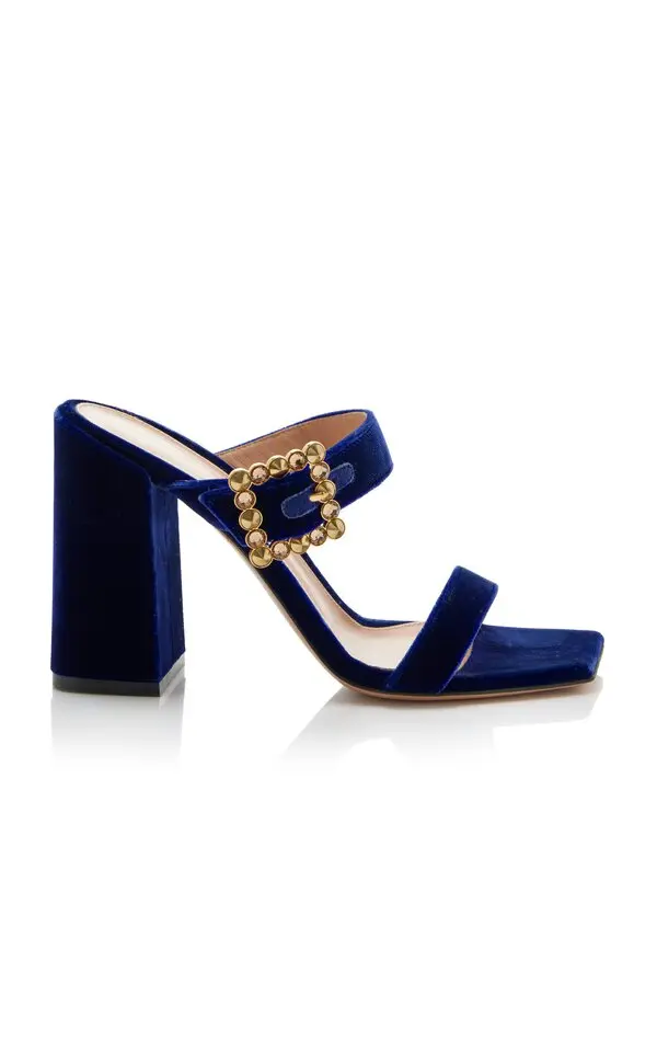GIANVITO ROSSI Buckled Velvet Sandals - Blue