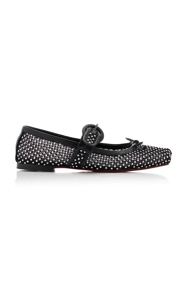 CHRISTIAN LOUBOUTIN Mamastrapitina Crystal-embellished Mesh Ballet Flats - Black