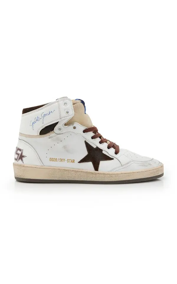GOLDEN GOOSE Sky Star Leather Sneakers - Brown