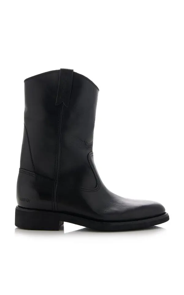 GOLDEN GOOSE Biker Leather Boots With Embroidered Star Detail - Black