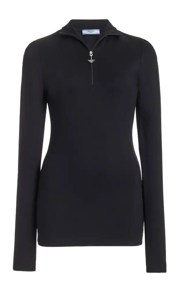 Prada Stretch-jersey Zip-up Top With Triangle Logo