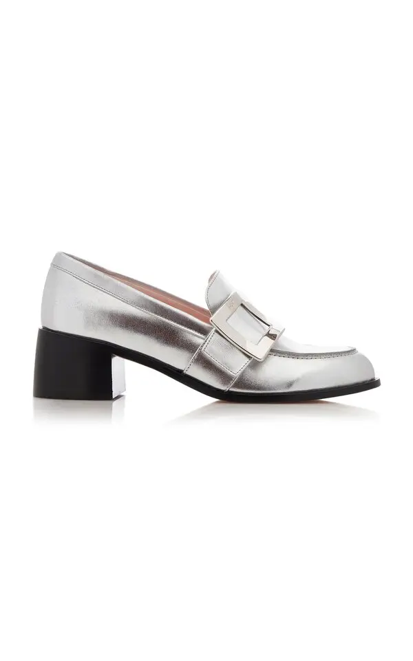 ROGER VIVIER Viv Rangers" Buckled Metallic Leather Loafers - Silver