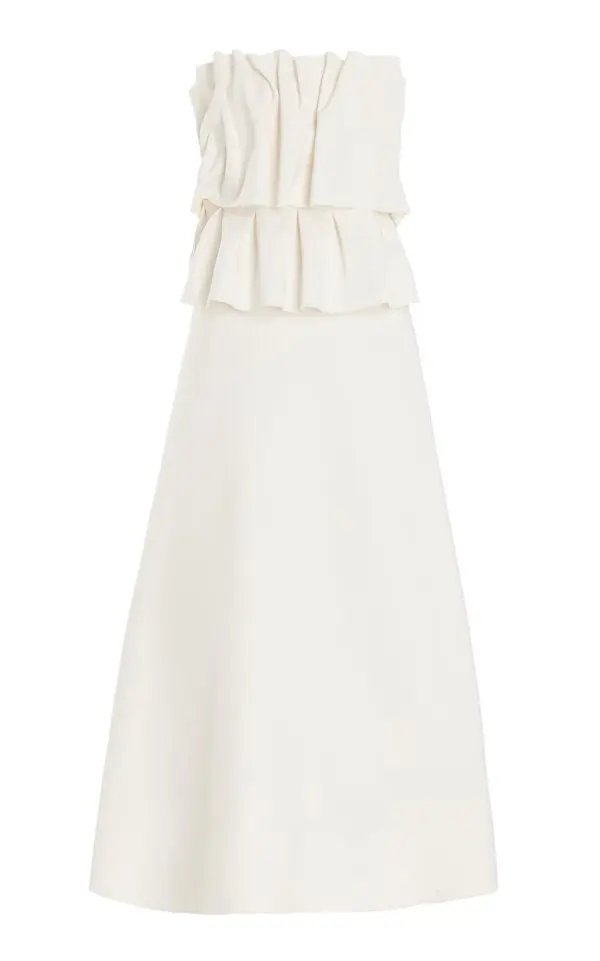 HOUSE OF DAGMAR Ruffled Strapless Midi Dress - White