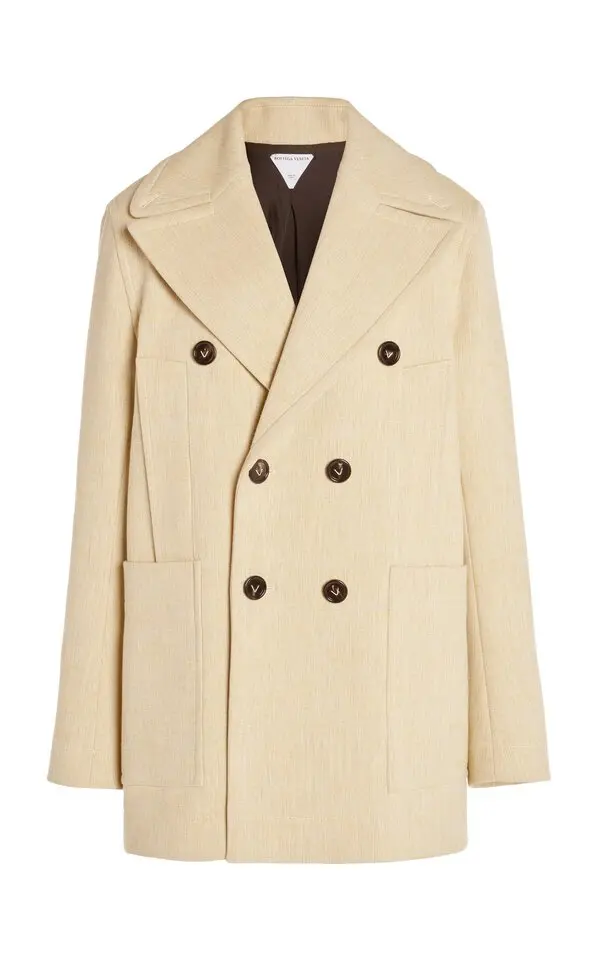 Bottega Veneta Double-breasted Cocoon Coat In Melange Suiting Weave - Neutral