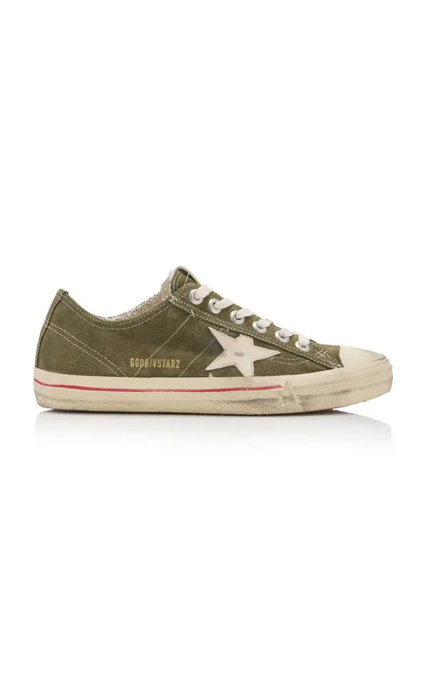GOLDEN GOOSE V-star 2 Suede And Leather Sneakers - Khaki