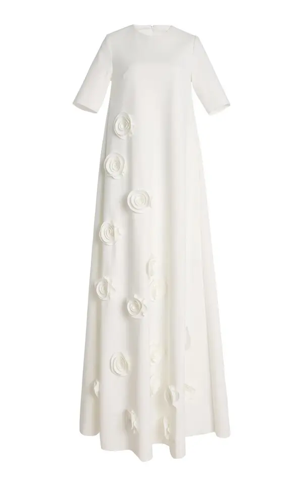 GRETA CONSTANTINE Remembrandt Floral-appliquéd Maxi Dress - White