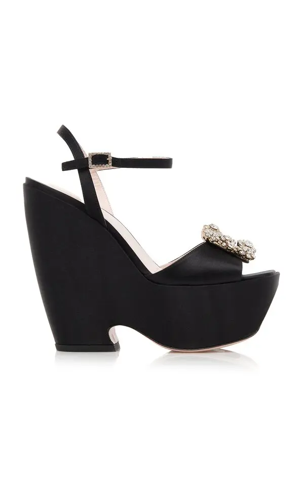 ROGER VIVIER Flower Embellished Satin Platform Sandals