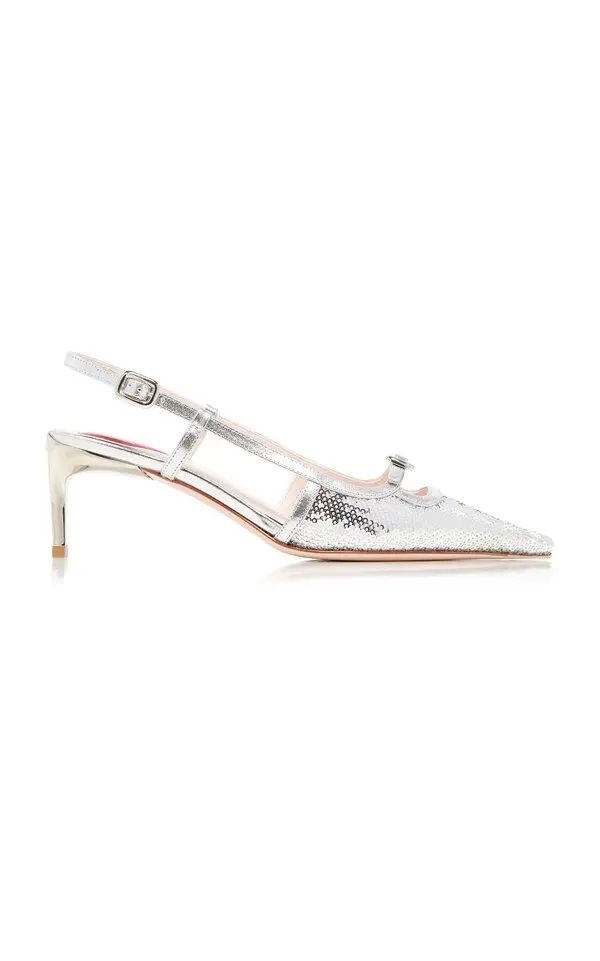 ROGER VIVIER Sequined Mini-buckle Slingback Pumps - White