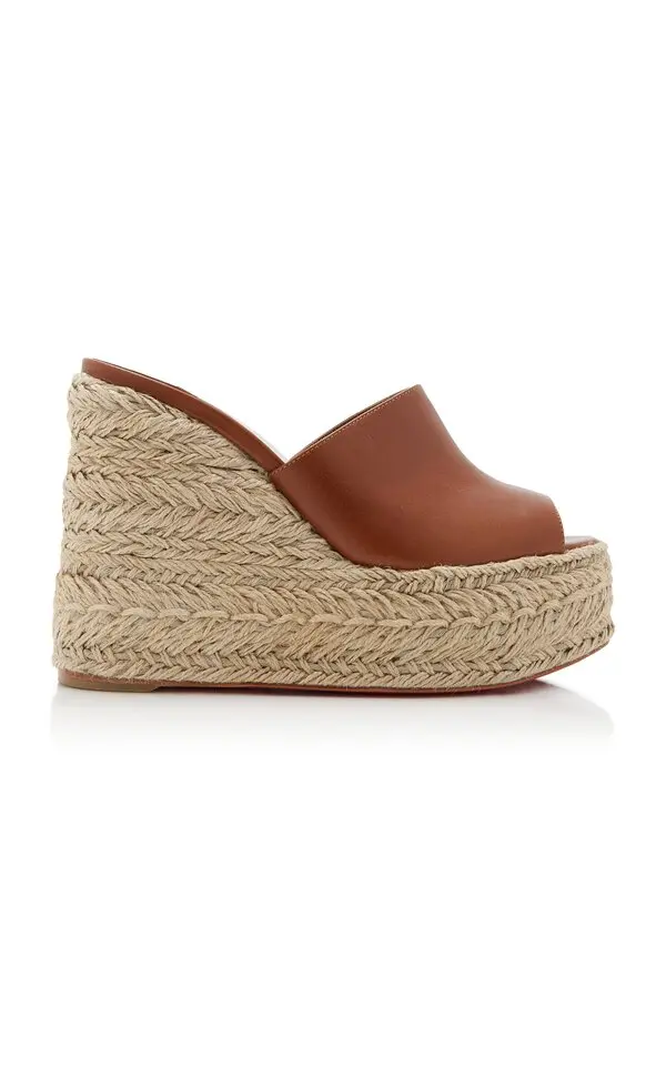 CHRISTIAN LOUBOUTIN Ariella 130mm Leather Wedge Espadrilles - Tan