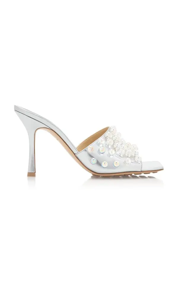 Bottega Veneta Mirror Sphere Stretch Mule Sandals - Silver