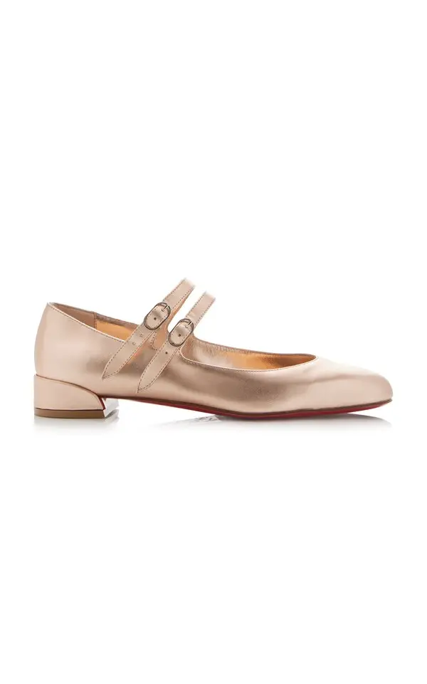 CHRISTIAN LOUBOUTIN Sweet Jane Metallic Leather Mary Jane Flats - Neutral