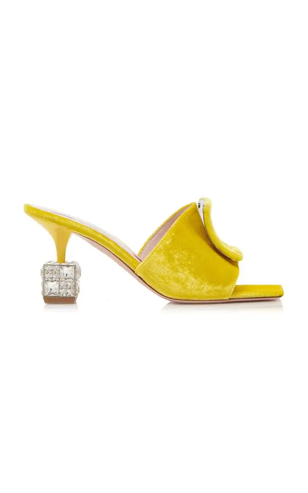 ROGER VIVIER Embellished-cube Heel Velvet Mules