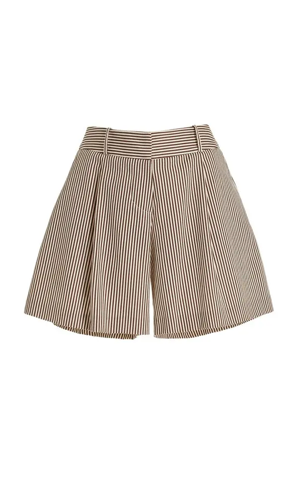 Brandon Maxwell Essie Pleated Striped Cotton Twill Shorts - Stripe