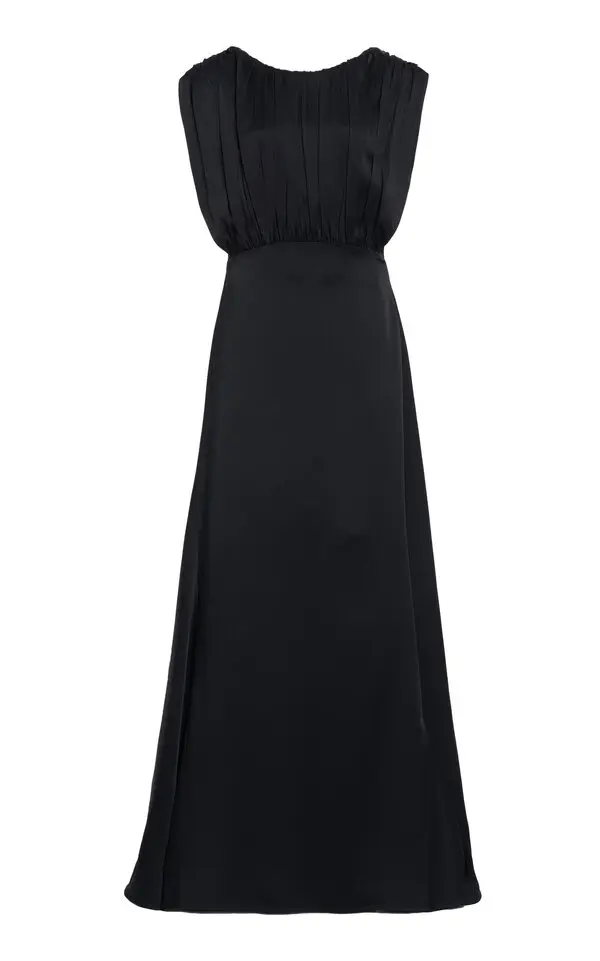 JIL SANDER Ruched Satin Maxi Dress - Black