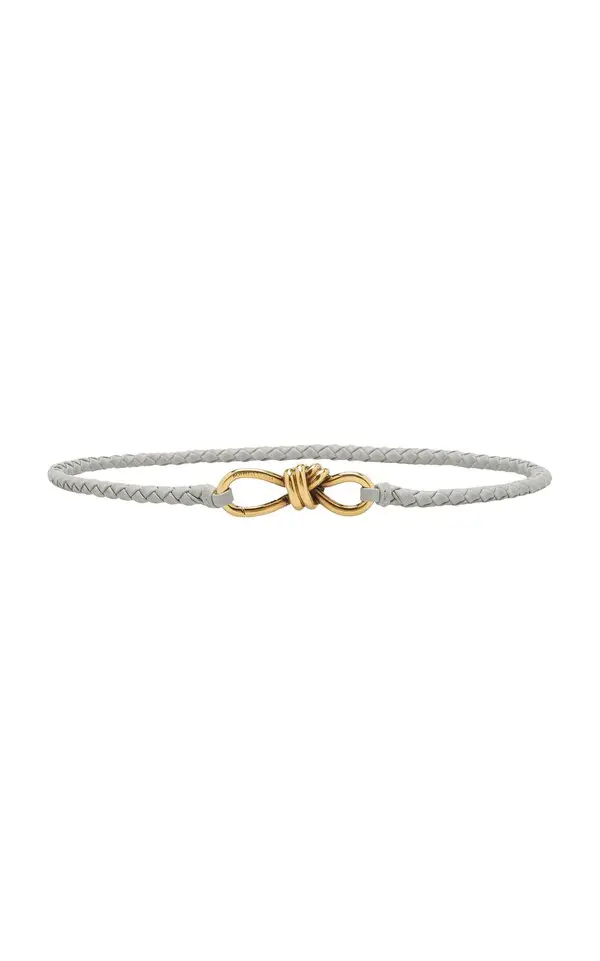 Bottega Veneta Andiamo Intreccio Leather Belt - Grey