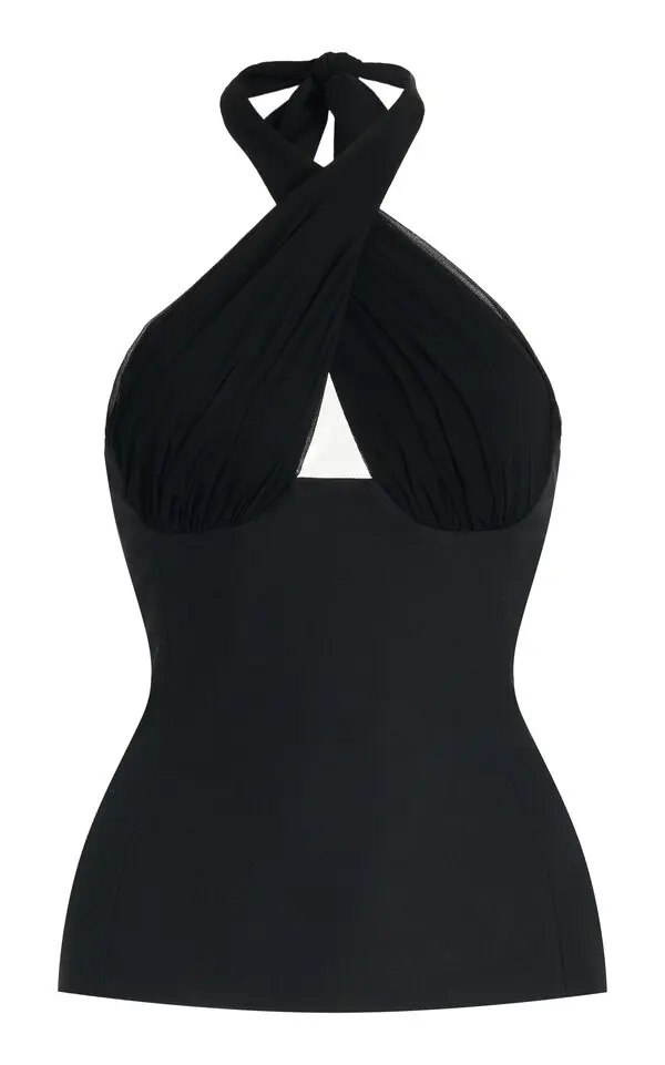 TAE PARK Sculpted Silk Halter Top - Black