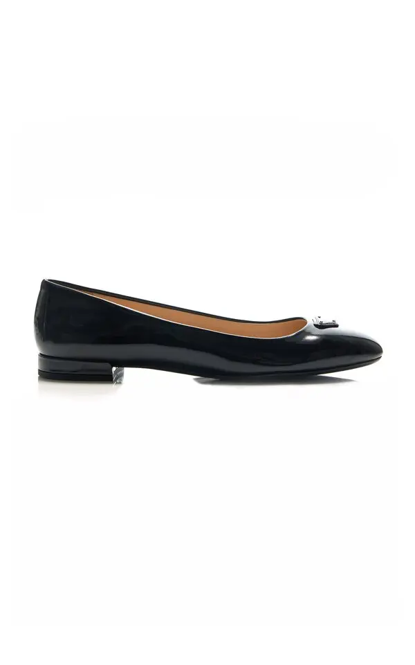 Prada Logo-detailed Vernice Leather Ballet Flats