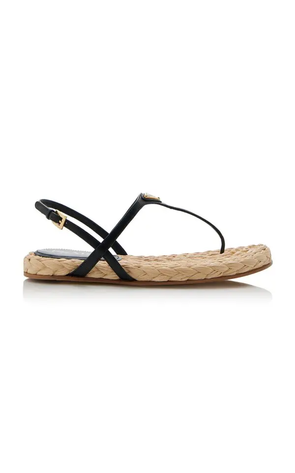 Prada Leather And Raffia Sandals - Black