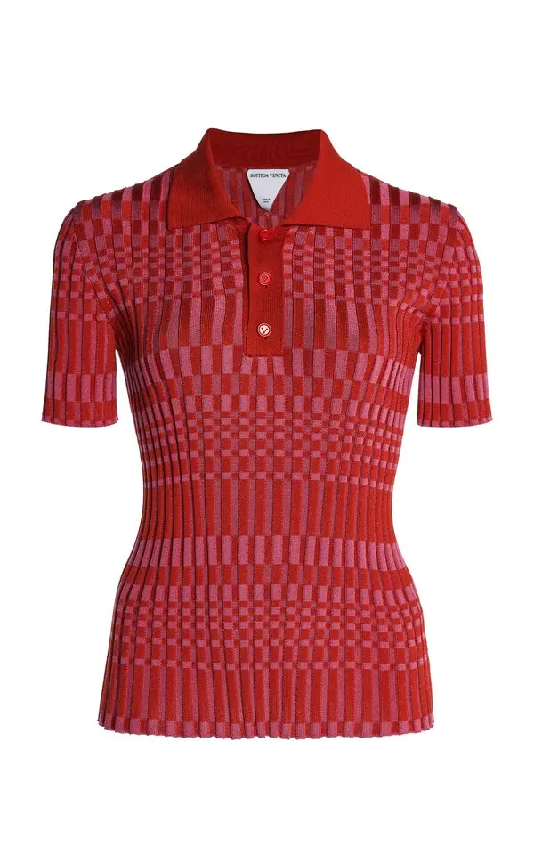Bottega Veneta Check Silk Polo Top