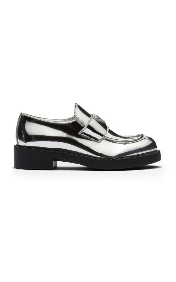 Prada Metallic Leather Loafers - Silver