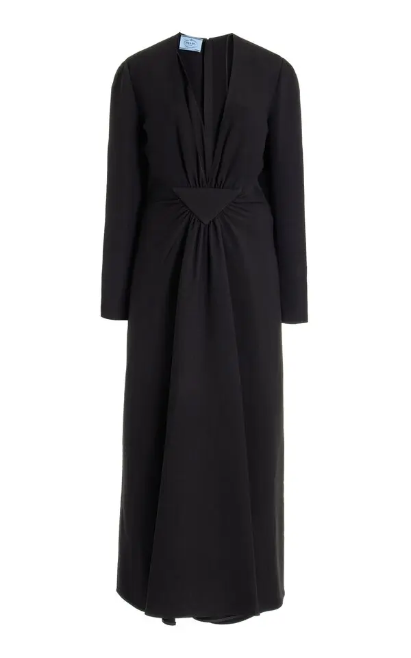 Prada Long V-neck Cady Maxi Dress